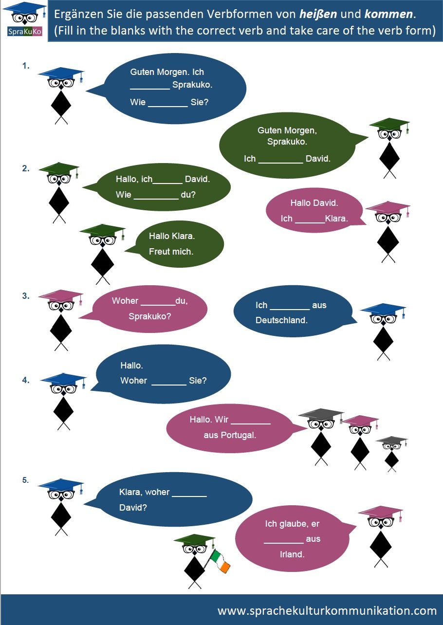 Übung Verben heißen und kommen - Deutsch lernen online | Sprakuko