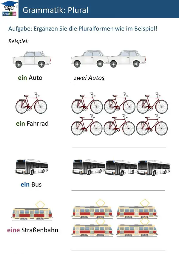 Übung Plural - Deutsch lernen online | Sprakuko