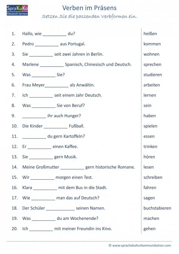 Verben im Präsens - Deutsch lernen online | Sprakuko