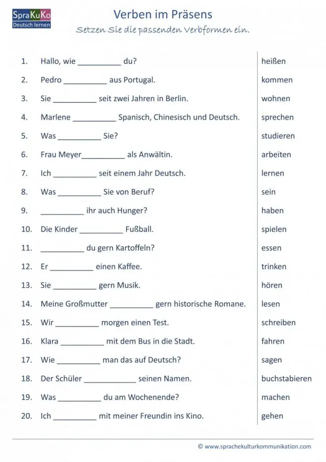 Verben im Präsens - Deutsch lernen online | Sprakuko