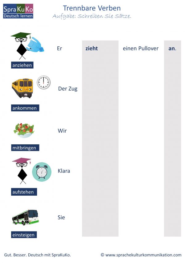 Übung Trennbare Verben - Deutsch lernen online | Sprakuko
