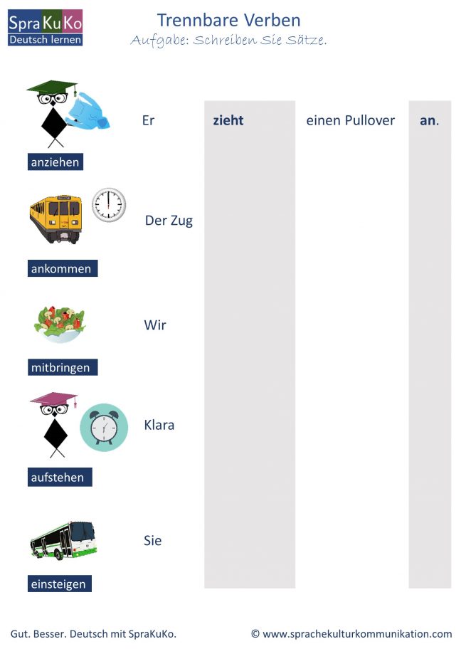 Übung Trennbare Verben - Deutsch lernen online | Sprakuko