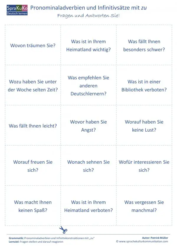 Arbeitsblatt Fragen stellen Infinitiv mit zu - Deutsch lernen online ...