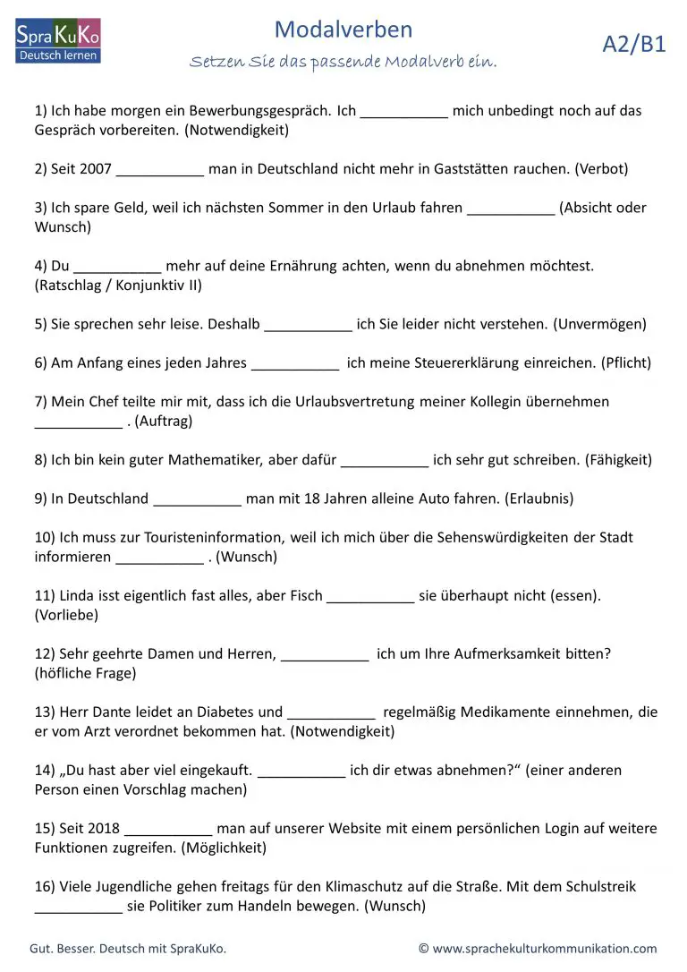 Arbeitsblatt Modalverben und ihre Bedeutungen - Deutsch lernen online ...