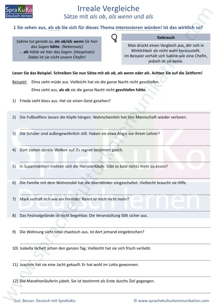 Irreale Vergleiche mit als ob, als wenn oder als! + ÜBUNG