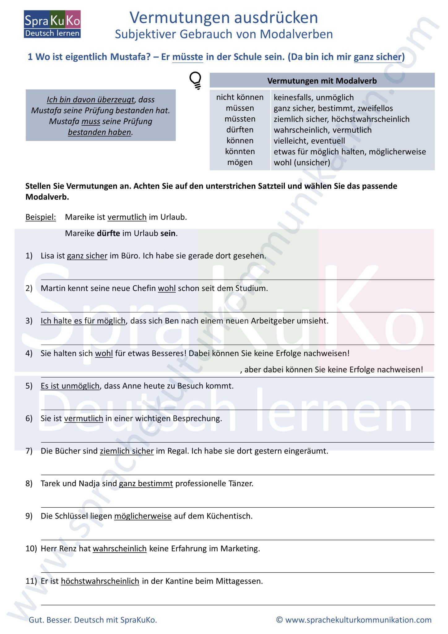 Arbeitsblatt Subjektiver Gebrauch von Modalverben - Deutsch lernen ...