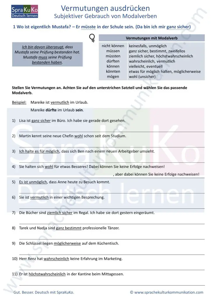 Arbeitsblatt Subjektiver Gebrauch von Modalverben - Deutsch lernen ...