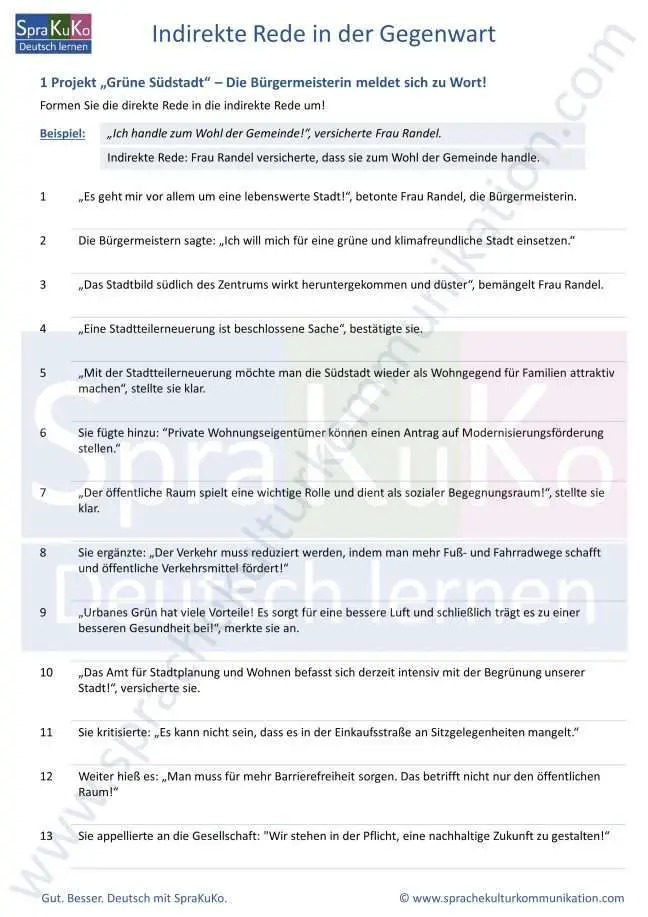 Arbeitsblatt – Indirekte Rede im Deutschen - Deutsch lernen online ...