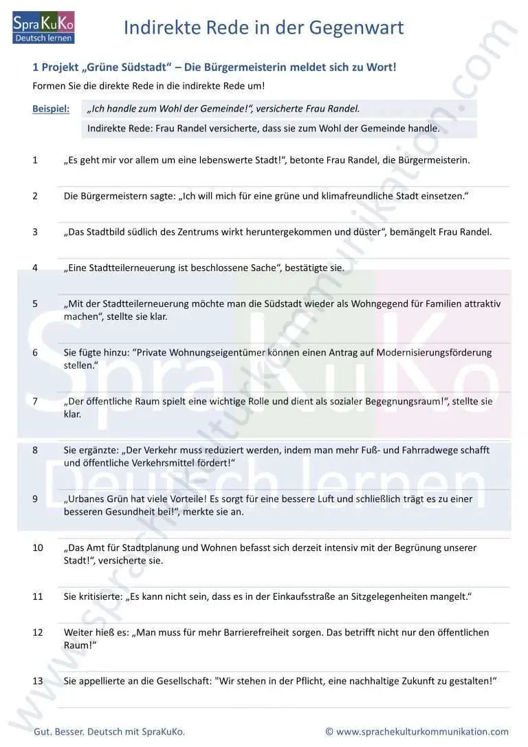 Arbeitsblatt – Indirekte Rede im Deutschen - Deutsch lernen online ...