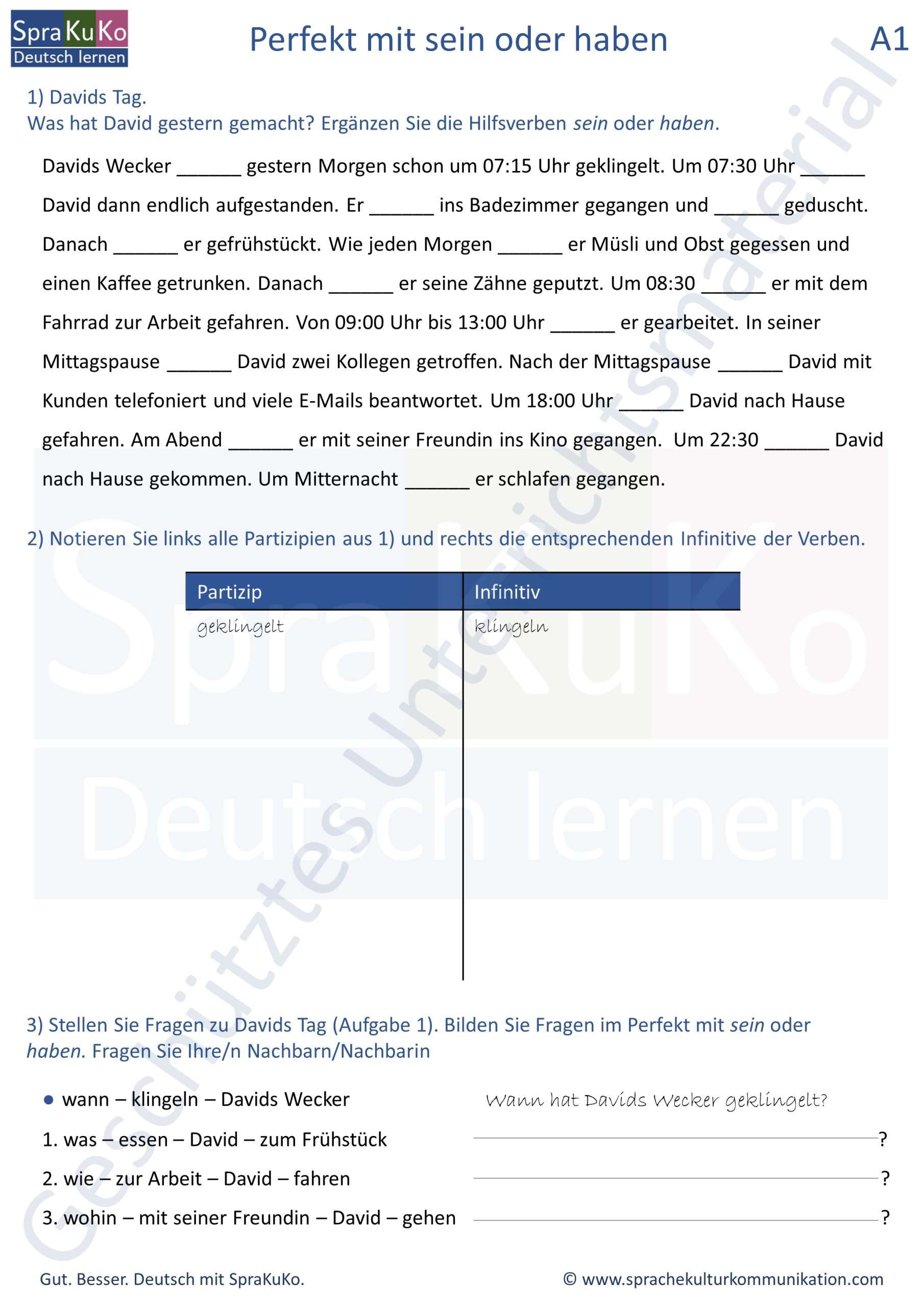 Perfekt Übungen PDF - Deutsch lernen online | Sprakuko